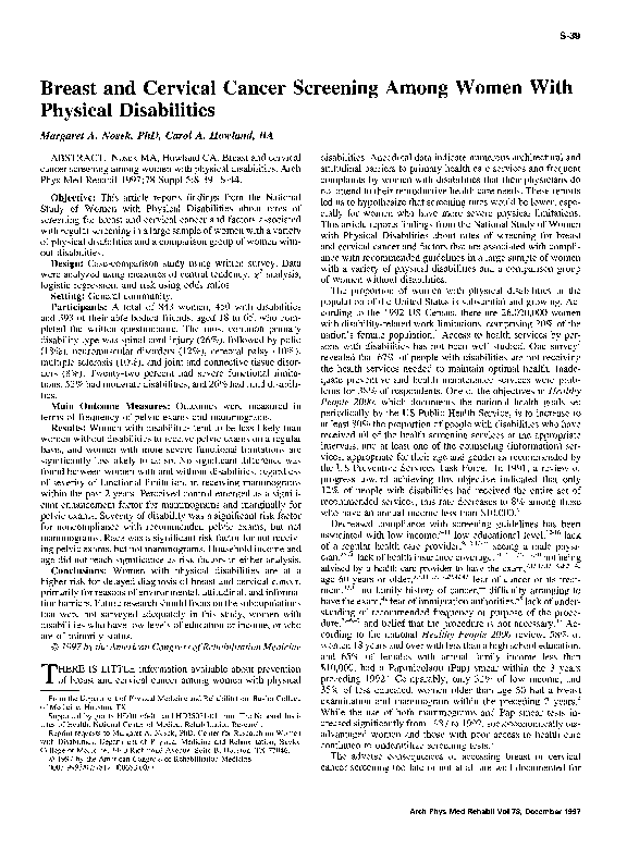 (PDF) Breast and cervical cancer screening among women with physical ...