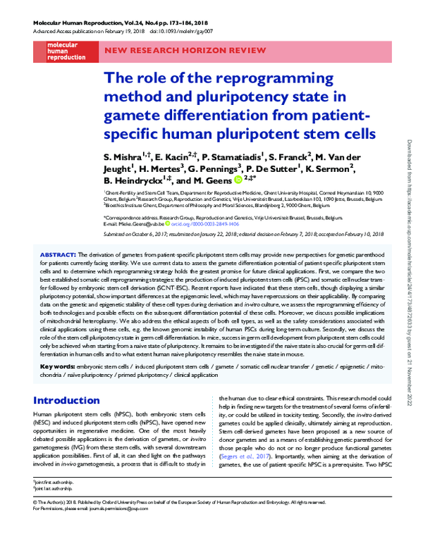 (PDF) The role of the reprogramming method and pluripotency state in ...