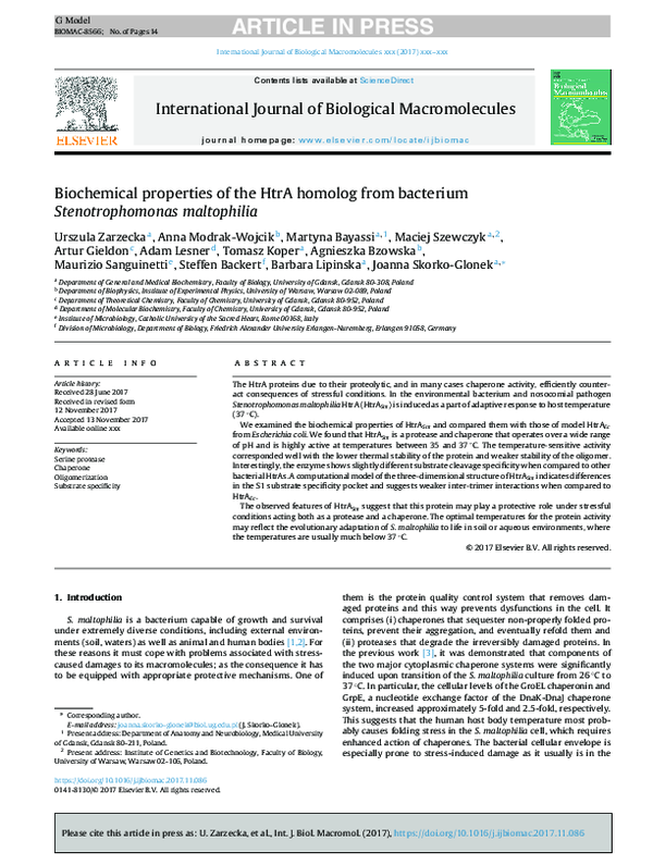 (PDF) Biochemical properties of the HtrA homolog from bacterium ...