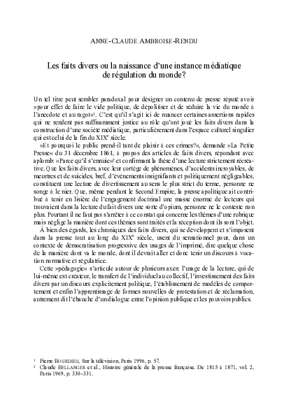 (PDF) Les faits divers ou la naissance d’une instance médiatique de ...