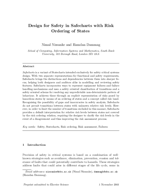 (PDF) Design for safety in Safecharts with risk ordering of states