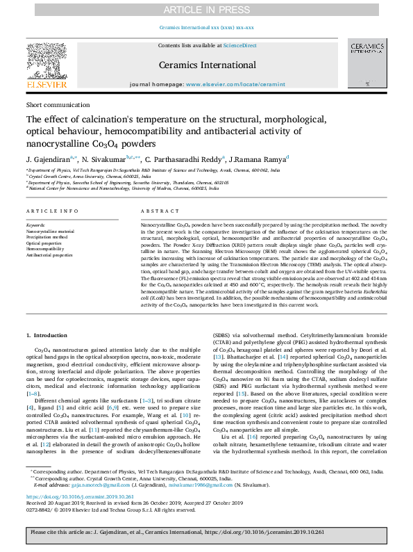 (PDF) The effect of calcination's temperature on the structural, morphological, optical ...