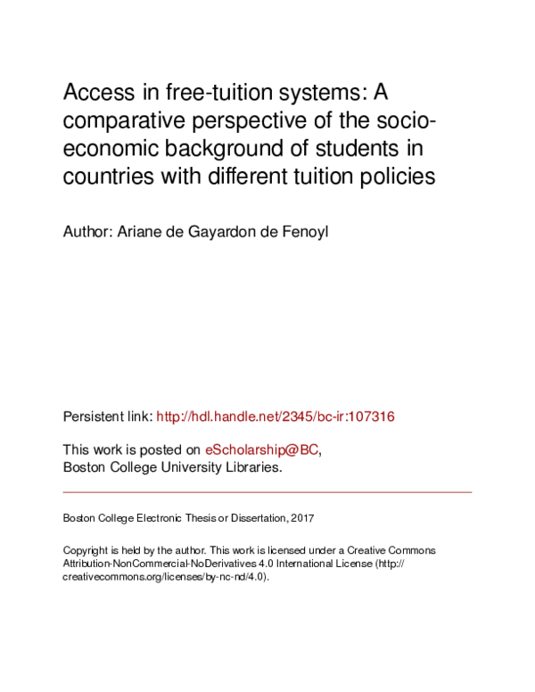 (PDF) Access in free-tuition systems: A comparative perspective of the ...