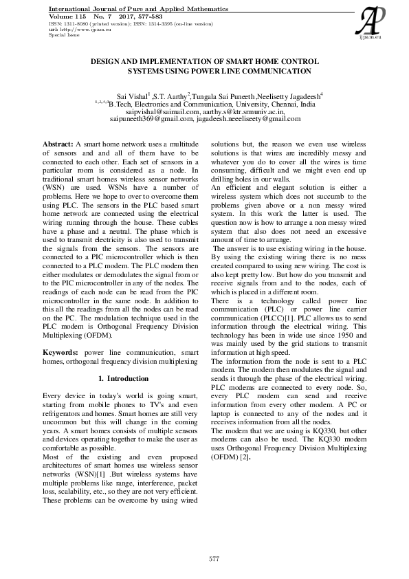 Pdf Design And Implementation Of Smart Home Control Systems Using Power Line Communication