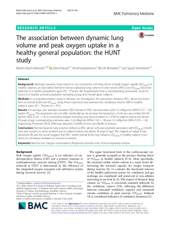 (PDF) The association between dynamic lung volume and peak oxygen ...