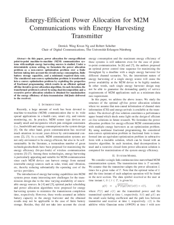 (PDF) Energy-efficient power allocation for M2M communications with energy harvesting transmitter