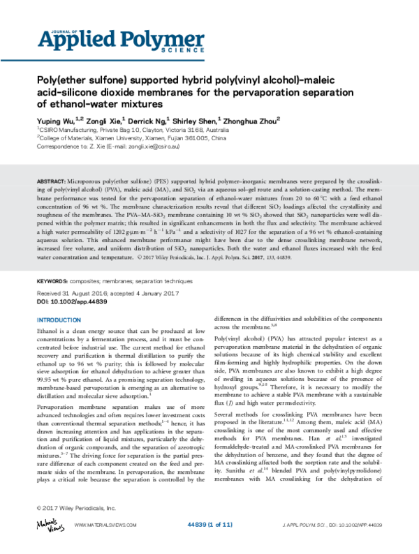 (PDF) Poly(ether sulfone) supported hybrid poly(vinyl alcohol)-maleic ...