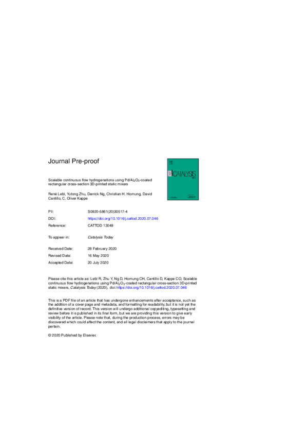 (PDF) Scalable continuous flow hydrogenations using Pd/Al2O3-coated ...