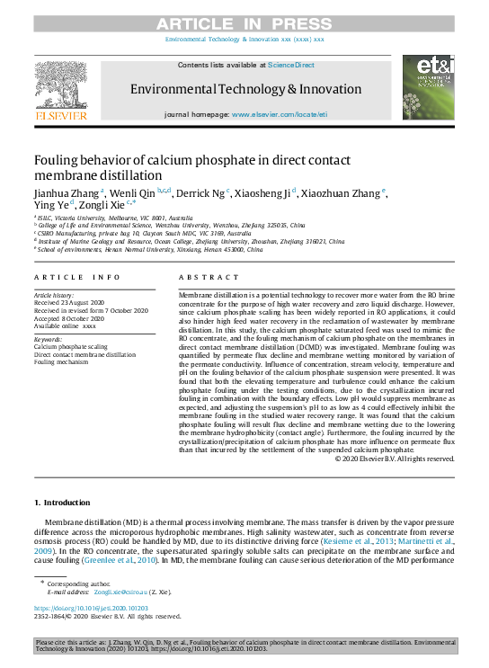 (PDF) Fouling behavior of calcium phosphate in direct contact membrane ...