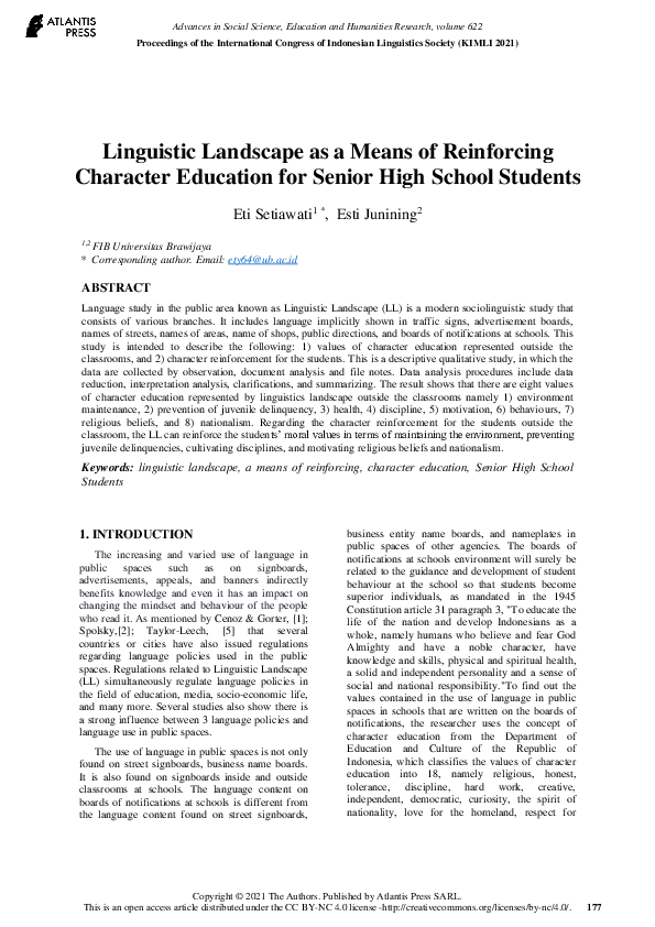 (PDF) Linguistic Landscape as a Means of Reinforcing Character Education for Senior High School ...
