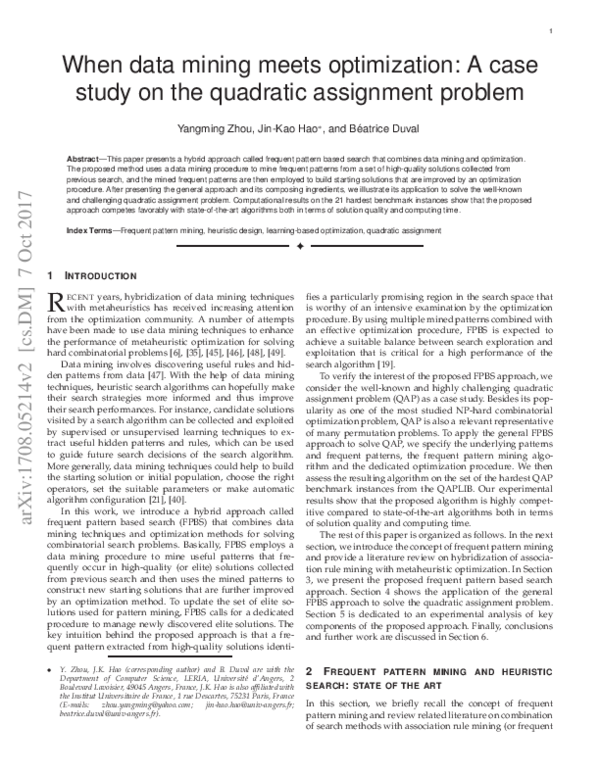 (PDF) When data mining meets optimization: A case study on the quadratic assignment problem