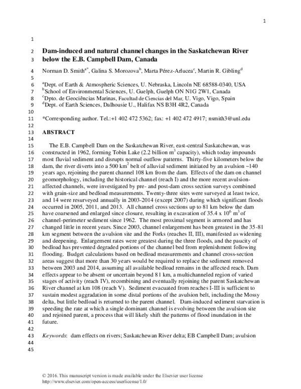 (PDF) Dam-induced and natural channel changes in the Saskatchewan River ...