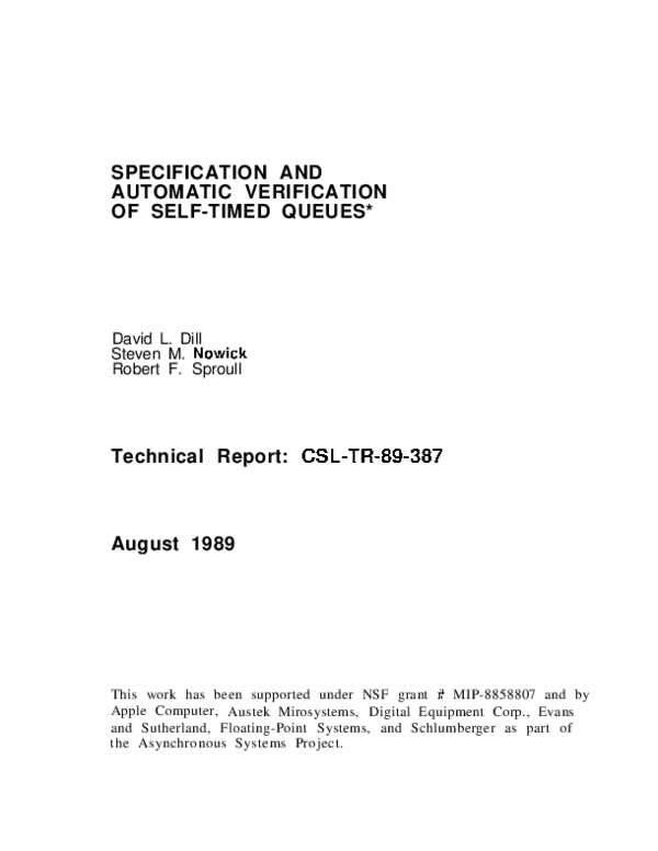 Pdf Specification And Automatic Verification Of Self Timed Queues Bob Sproull