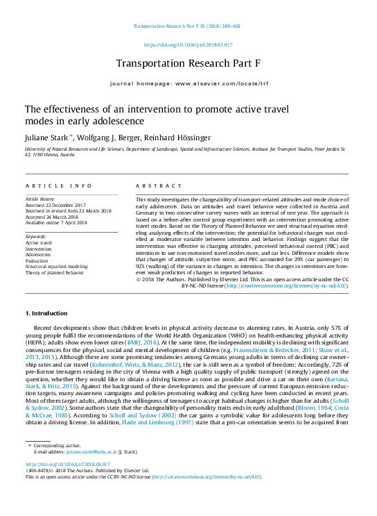 (PDF) The effectiveness of an intervention to promote active travel ...