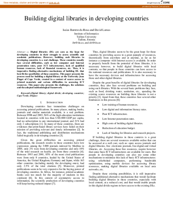 (PDF) Building digital libraries in developing countries