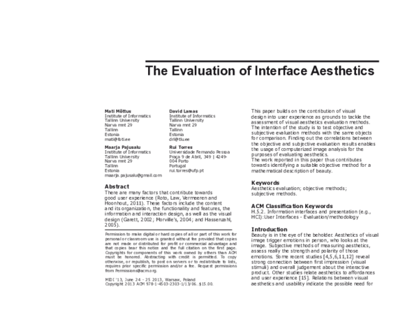 (PDF) The evaluation of interface aesthetics | David Lamas - Academia.edu