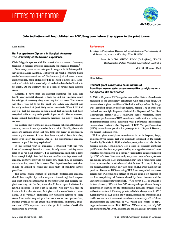(PDF) Perianal giant condyloma acuminatum of Buschke-Loewenstein: a ...