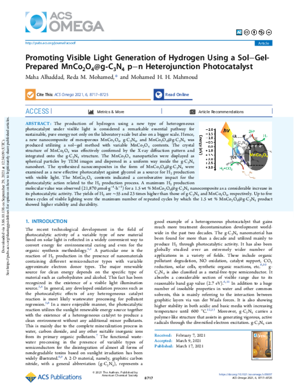 (PDF) Promoting Visible Light Generation of Hydrogen Using a Sol–Gel ...