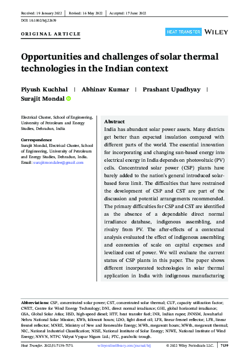 (PDF) Opportunities and challenges of solar thermal technologies in the ...