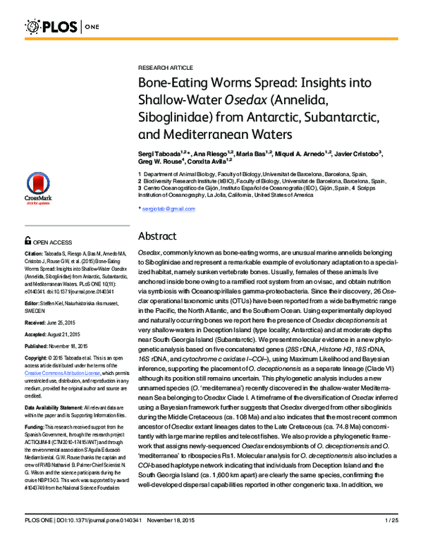 (PDF) Bone-Eating Worms Spread: Insights into Shallow-Water Osedax ...
