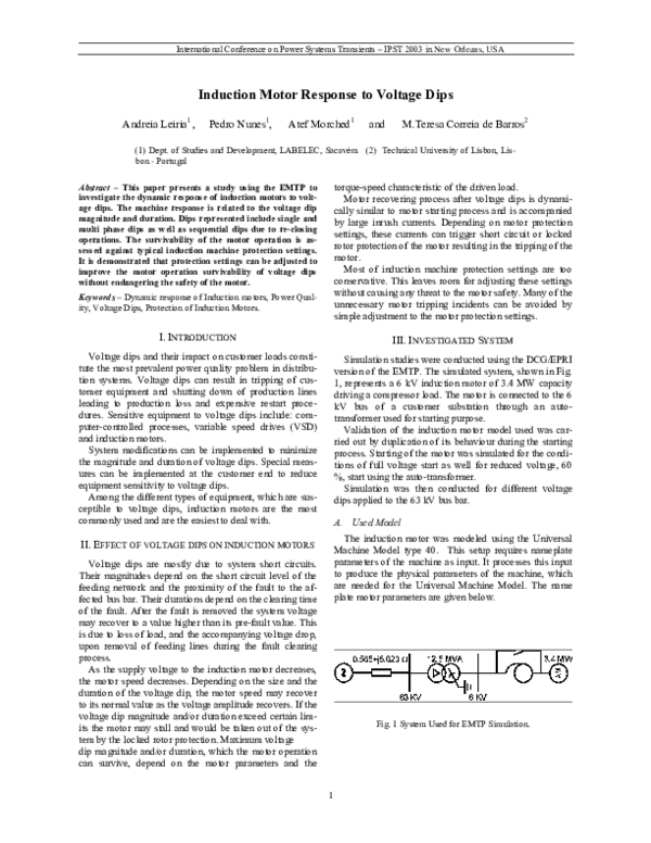 (PDF) Induction motor response to voltage dips
