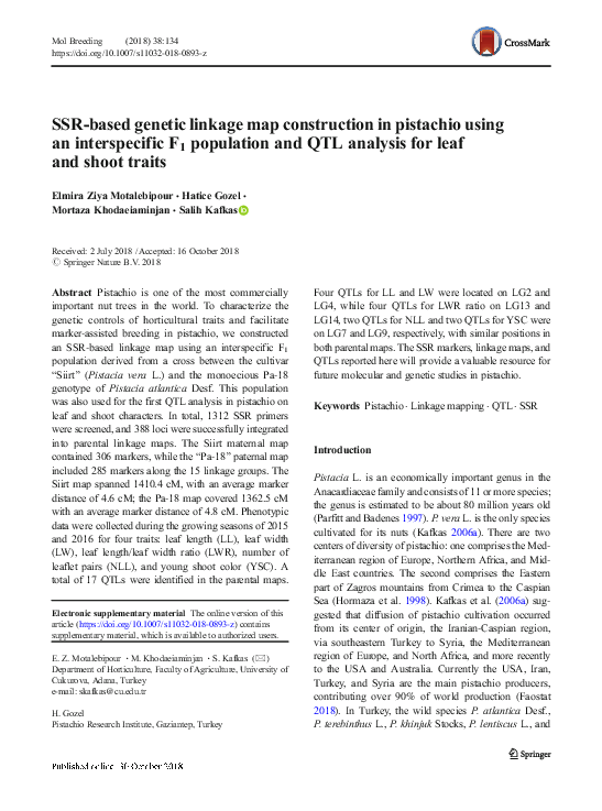 (PDF) SSR-based genetic linkage map construction in pistachio using an ...