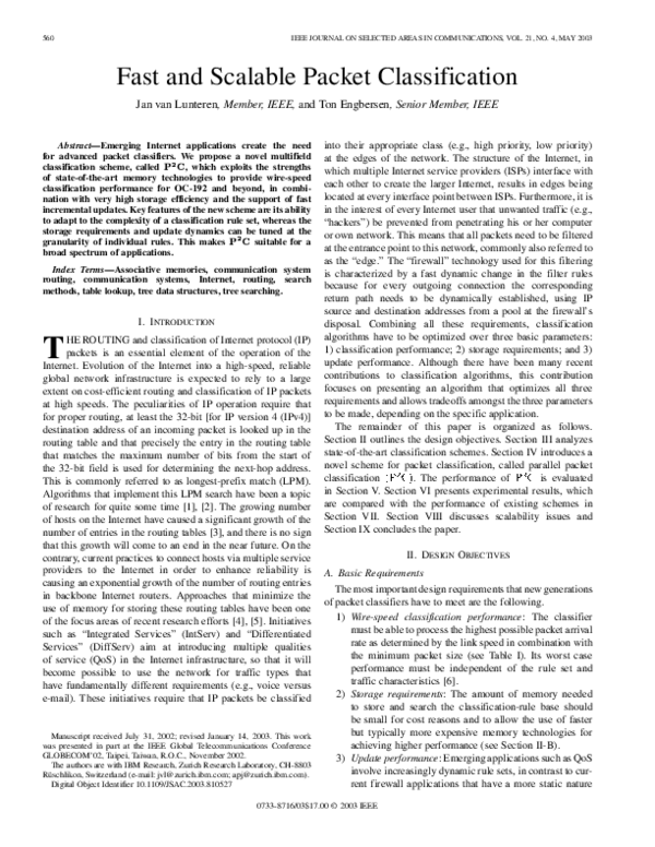Pdf Fast And Scalable Packet Classification