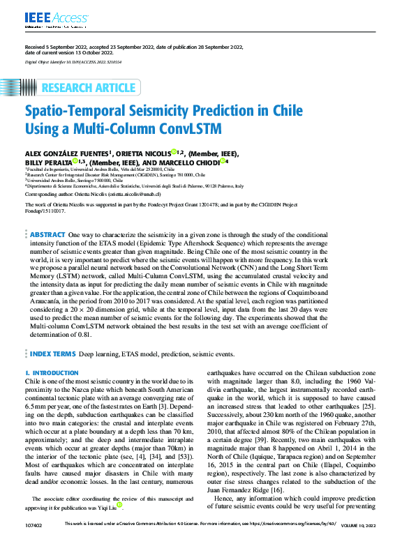 Pdf Spatio Temporal Seismicity Prediction In Chile Using A Multi