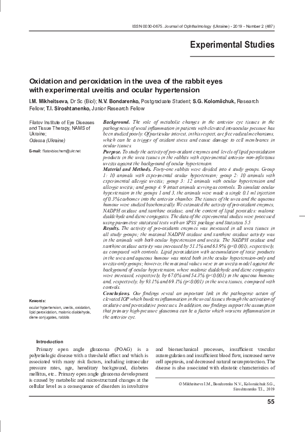 (PDF) Oxidative Stress in Rabbit Uvea with Uveitis and Hypertension