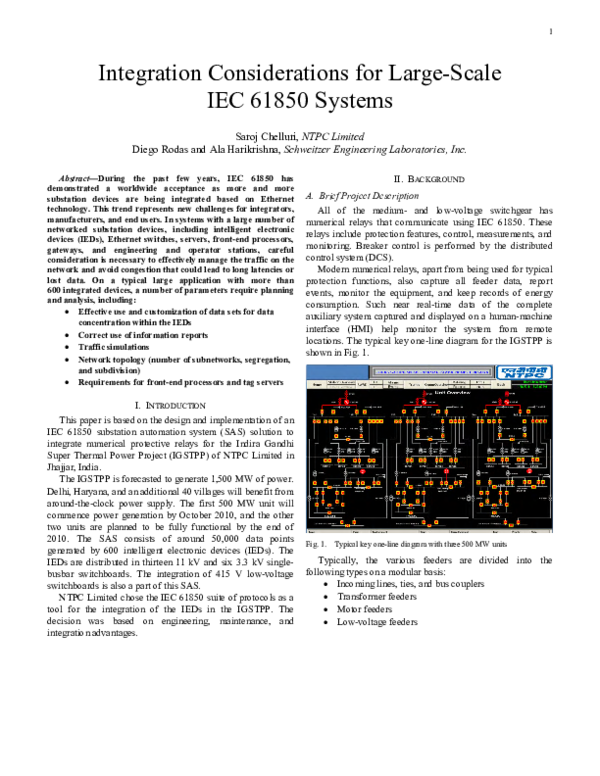 (PDF) Integration Considerations for Large-Scale IEC 61850 Systems