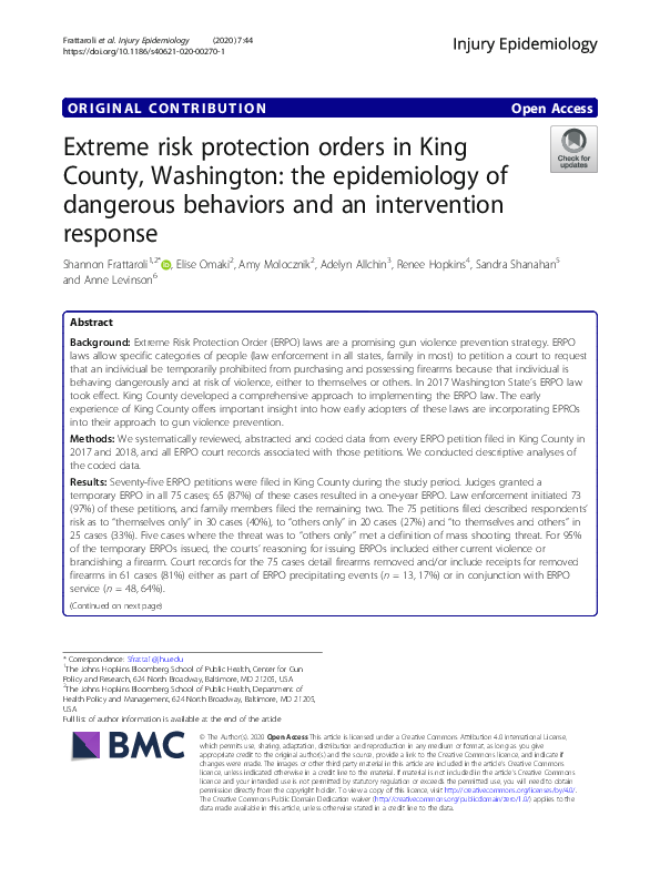 (PDF) Extreme risk protection orders in King County, Washington: the ...