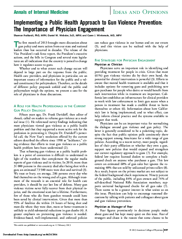 (PDF) Implementing a Public Health Approach to Gun Violence Prevention ...