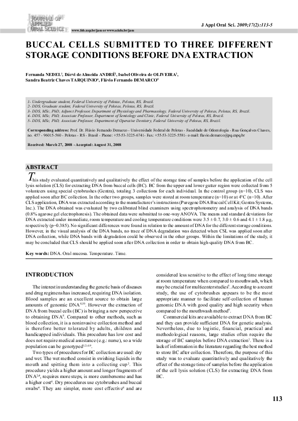 (PDF) Buccal cells submitted to three different storage conditions ...
