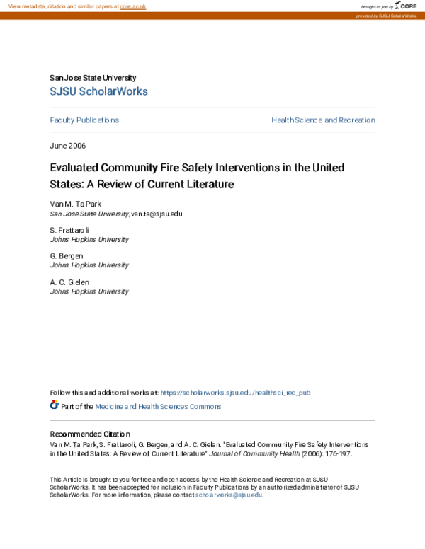 (PDF) Evaluated Community Fire Safety Interventions in the United ...
