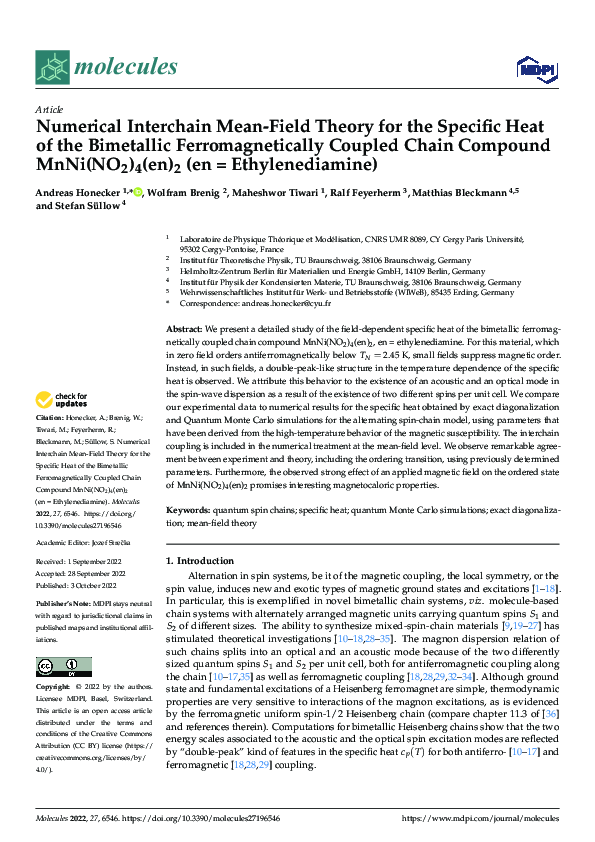 (PDF) Numerical Interchain Mean-Field Theory for the Specific Heat of the Bimetallic ...