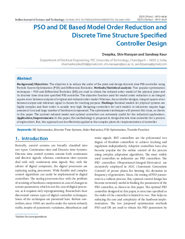 (PDF) PSO and DE Based Model Order Reduction and Discrete Time ...