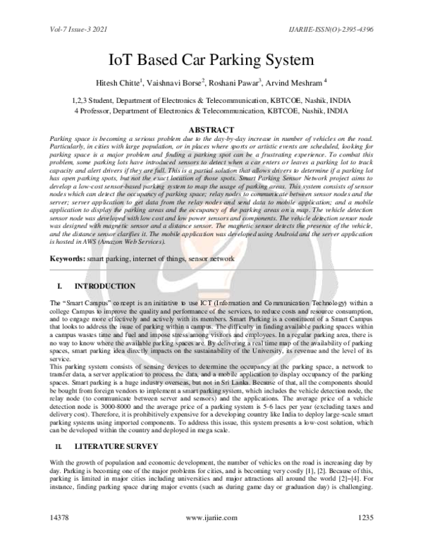 Pdf Iot Based Car Parking System