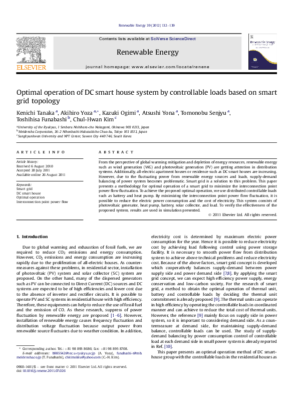 (PDF) Optimal operation of DC smart house system by controllable loads based on smart grid topology