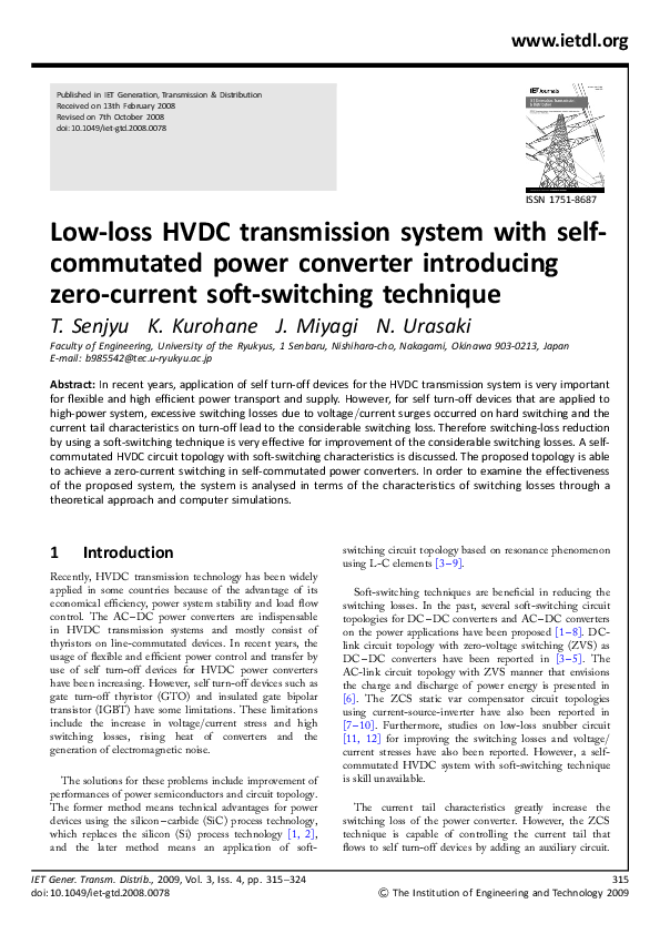 Pdf Low Loss Hvdc Transmission System With Self Commutated Power Converter Introducing Zero