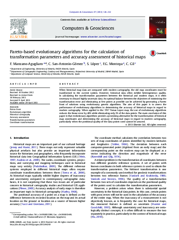 Pdf Pareto Based Evolutionary Algorithms For The Calculation Of Transformation Parameters And 
