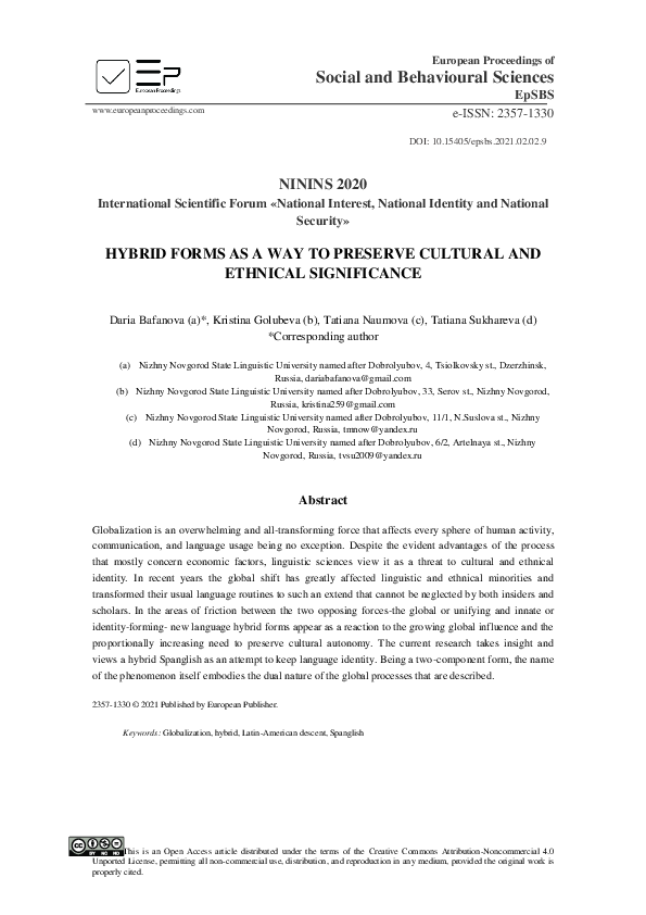 (PDF) Hybrid Forms As A Way To Preserve Cultural And Ethnical Significance