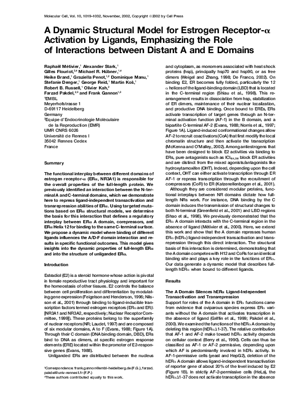 (PDF) A Dynamic Structural Model for Estrogen Receptor-α Activation by ...