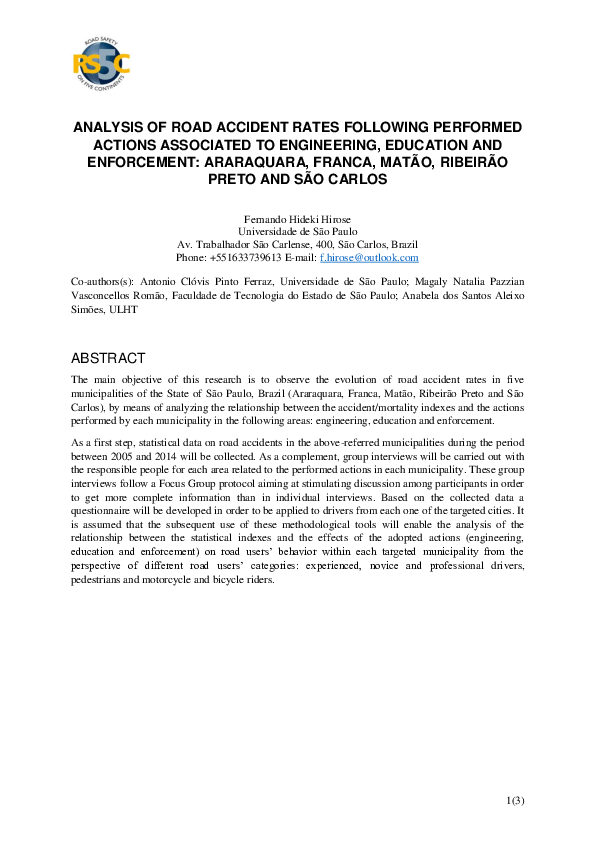 (PDF) Analysis of road accident rates following performed actions ...