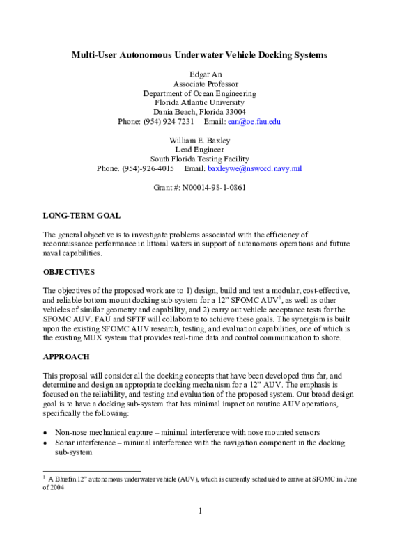 (PDF) Multi-User Autonomous Underwater Vehicle Docking Systems