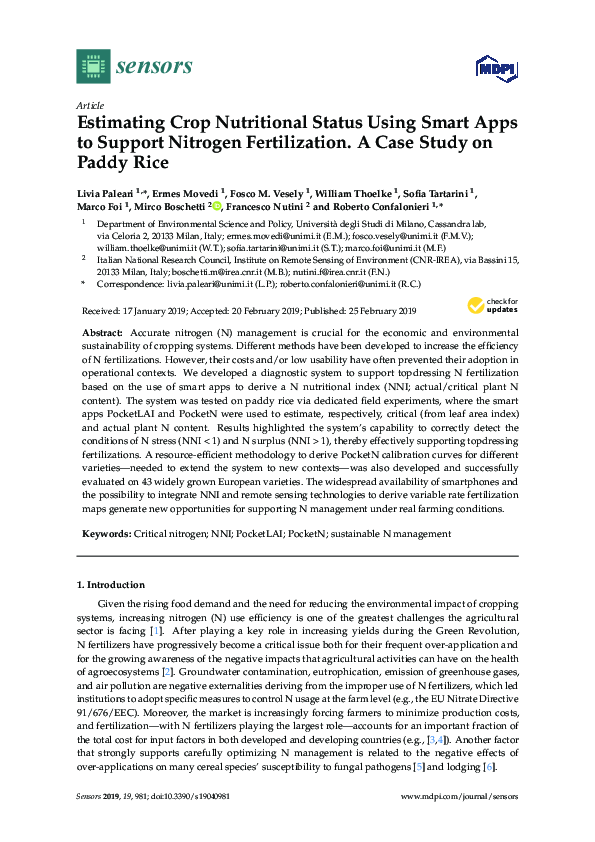 (PDF) Estimating Crop Nutritional Status Using Smart Apps to Support ...