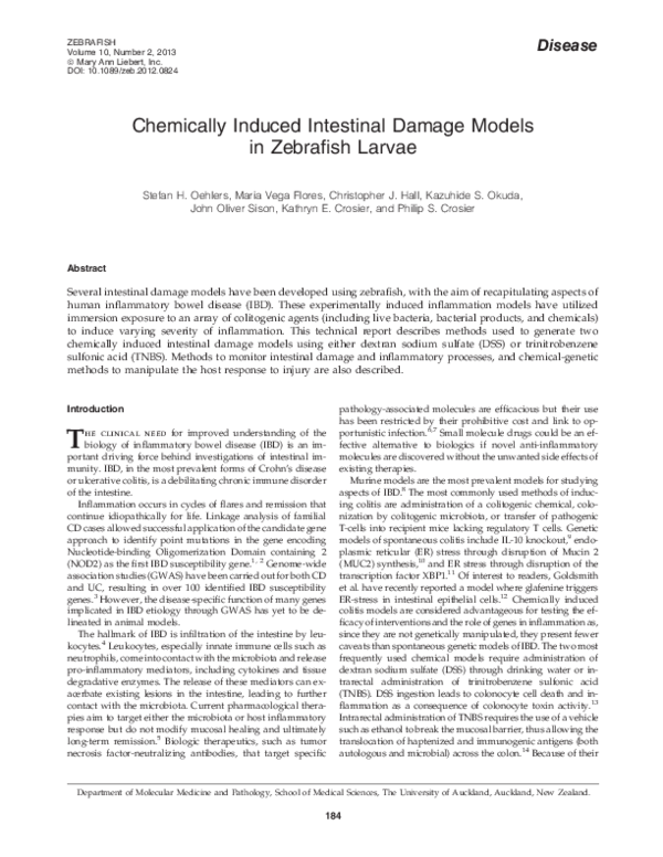 (PDF) Chemically Induced Intestinal Damage Models in Zebrafish Larvae