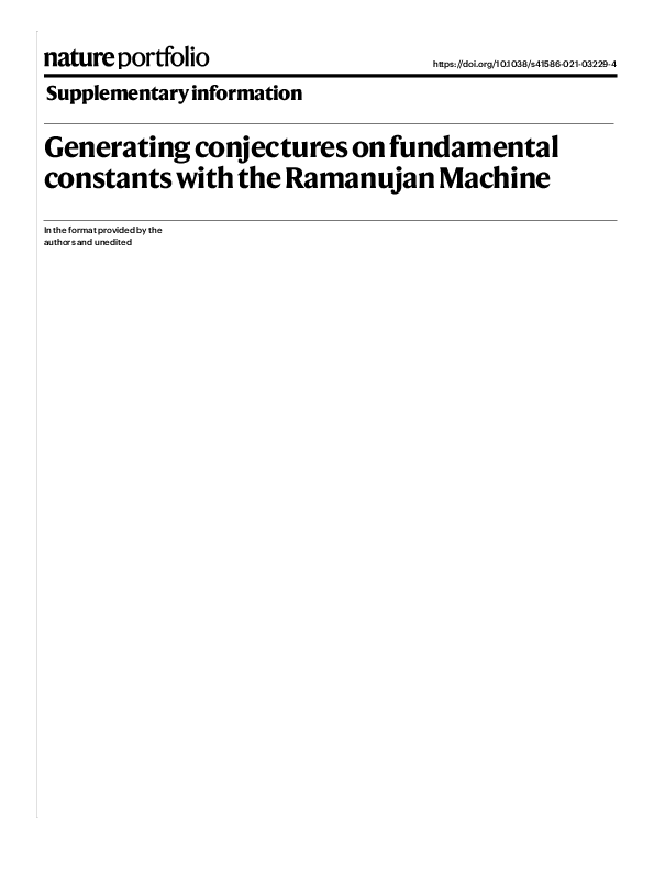 (PDF) Generating conjectures on fundamental constants with the Ramanujan Machine