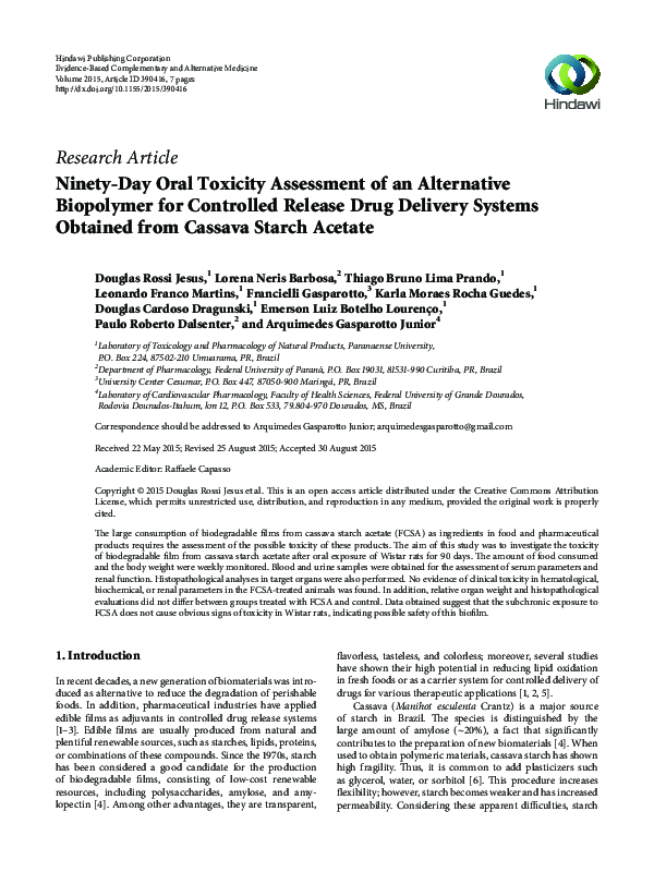 (PDF) Ninety-Day Oral Toxicity Assessment of an Alternative Biopolymer ...