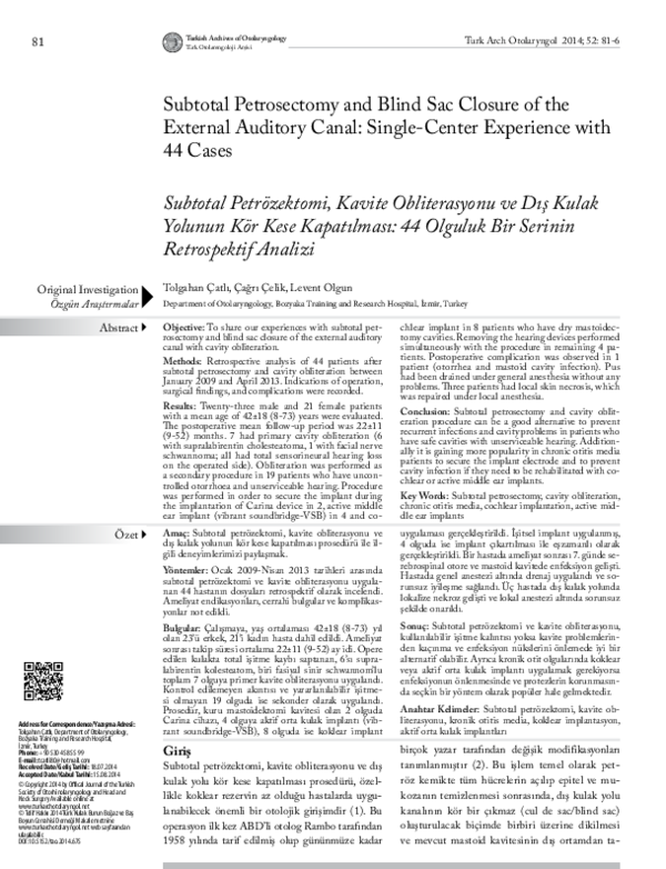 (PDF) Subtotal Petrosectomy and Blind Sac Closure of the External ...