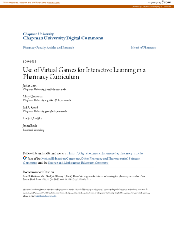 (PDF) Use of virtual games for interactive learning in a pharmacy ...